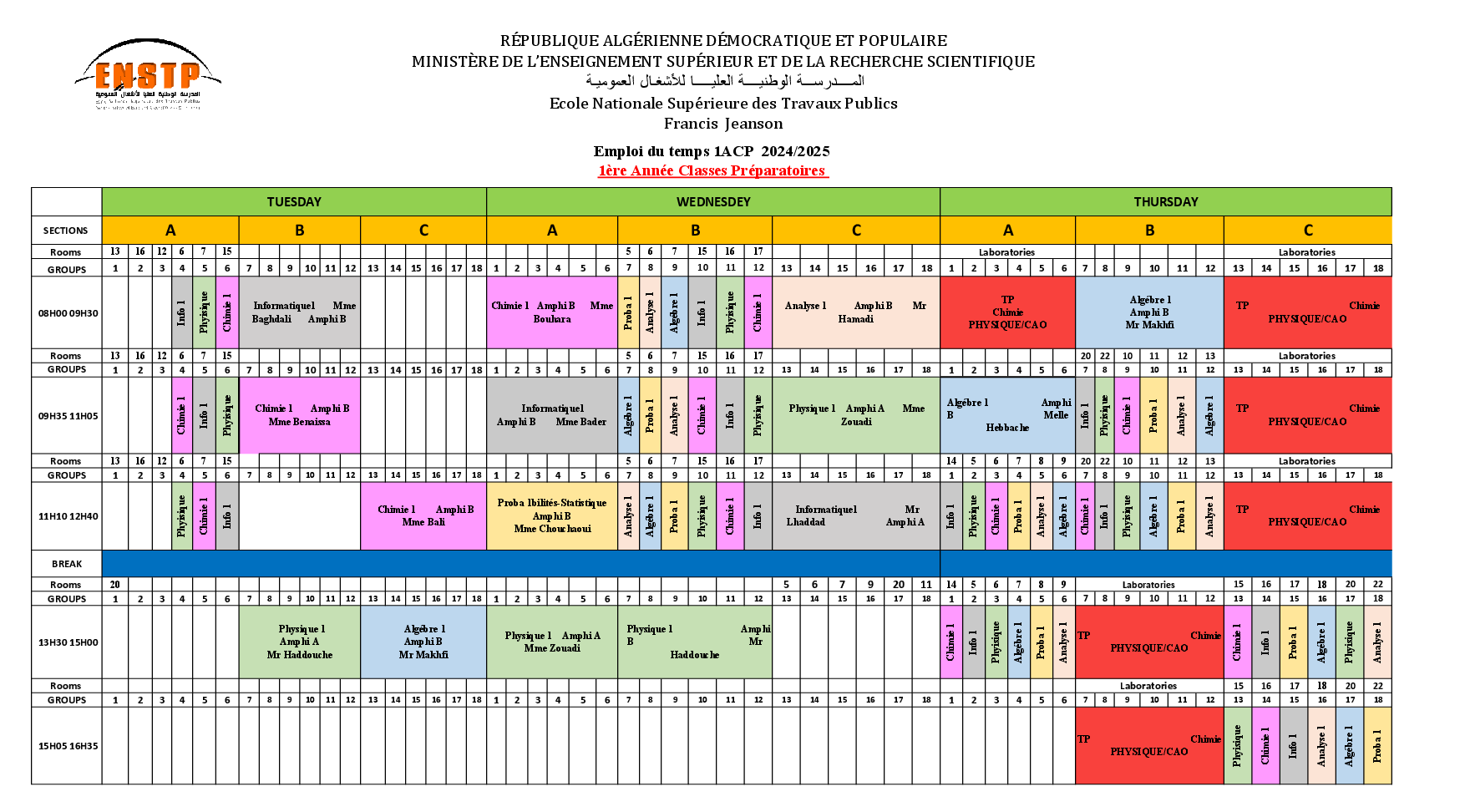 Emplois de temps année universitaire 2024/2025 | ENSTP